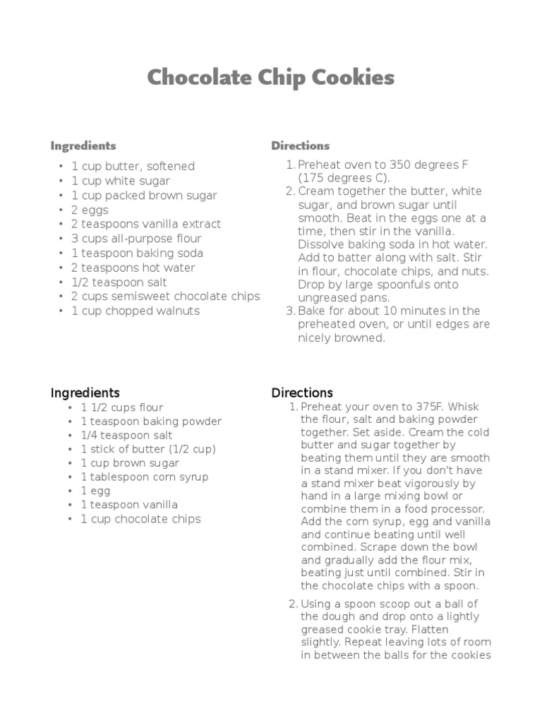 Chocolate Chip Cookies Recipe | PDF | Teaspoon | Baking