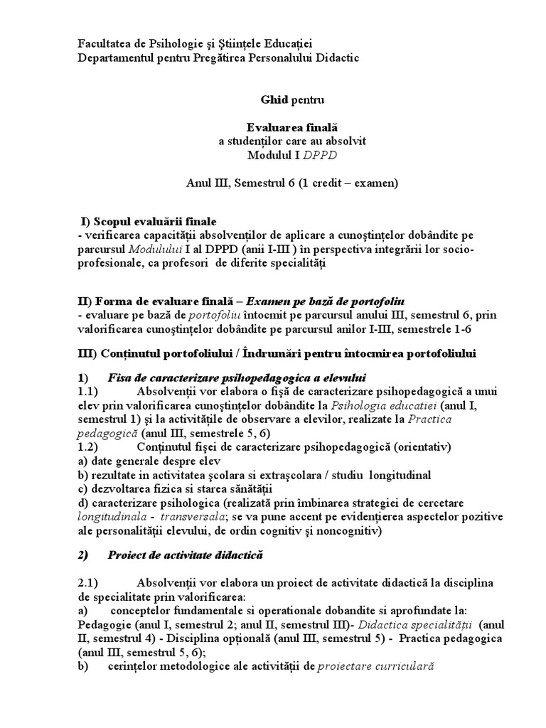 Evaluare Finala Portofoliu-Modul Psihopedagogic | PDF