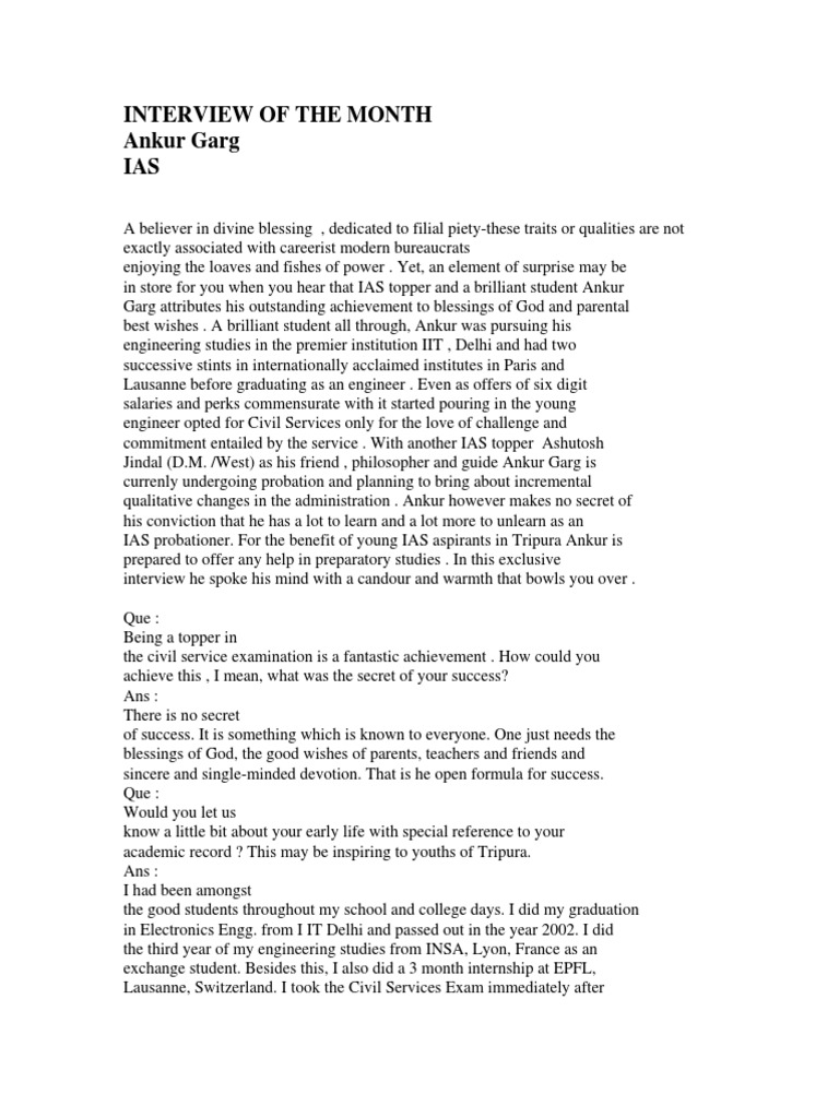 (Interview) Ias Topper Ankur Garg | PDF | Further Education