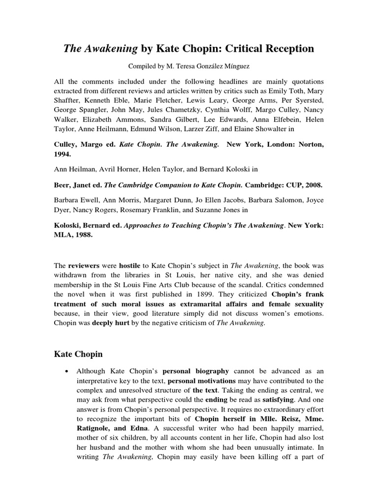 The AWAKENING-Critical Reception | PDF | The Awakening (Chopin Novel ...