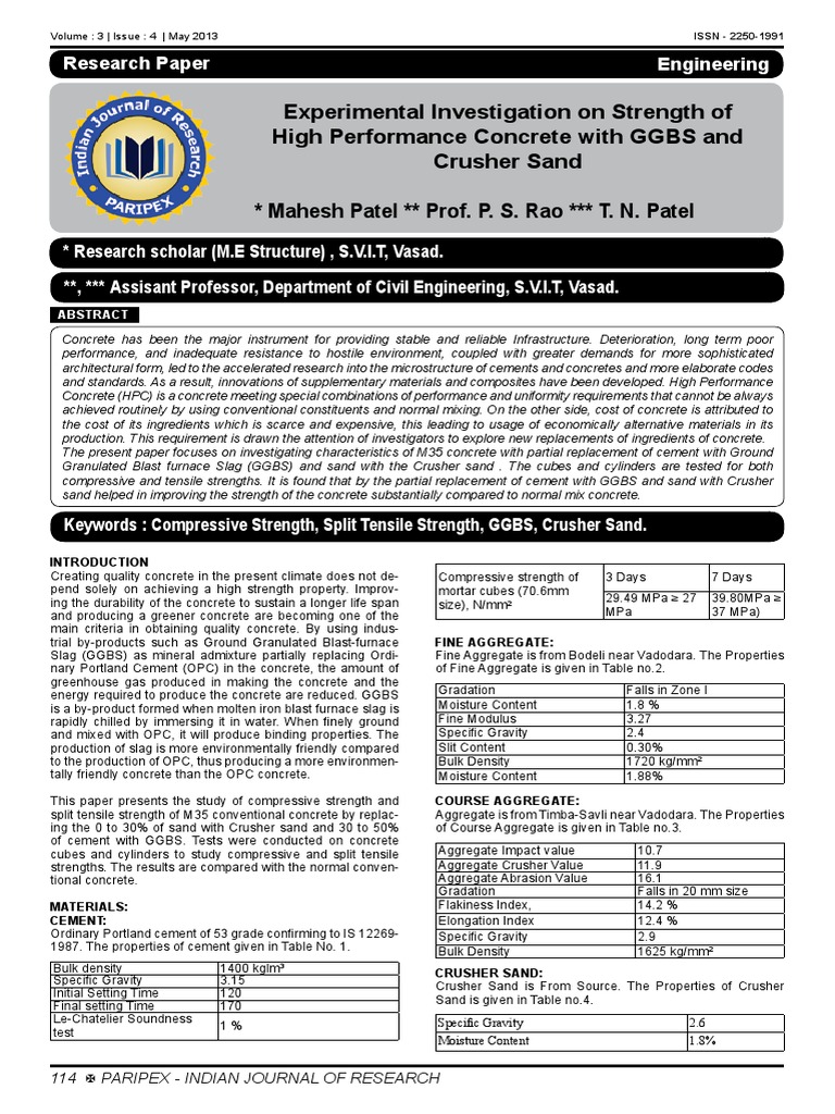 High Performance of Concrete With Robo Sand | PDF | Concrete | Industries
