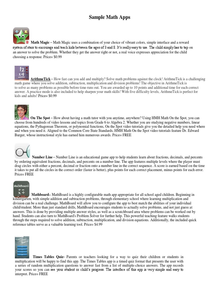 Sample Math Apps | PDF | Arithmetic | Numbers