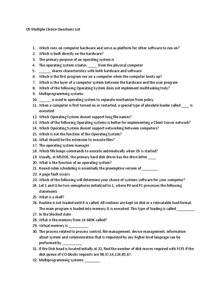 Operating System MCQs | PDF | Process (Computing) | Operating System