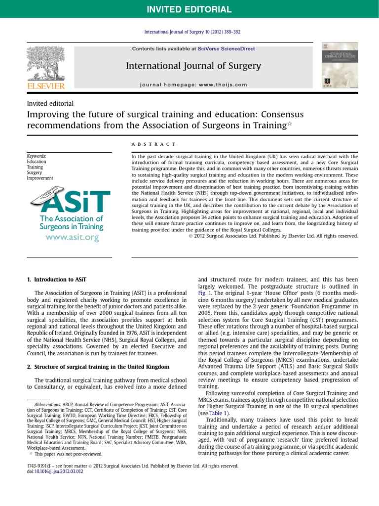 Improving Future of Surgical Training Education Consensus ...
