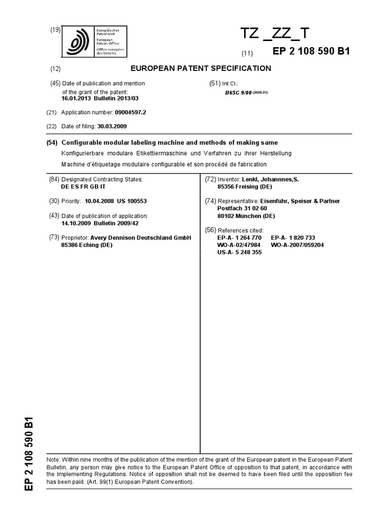 TZ - ZZ - T: European Patent Specification | PDF | Chemical Substances ...