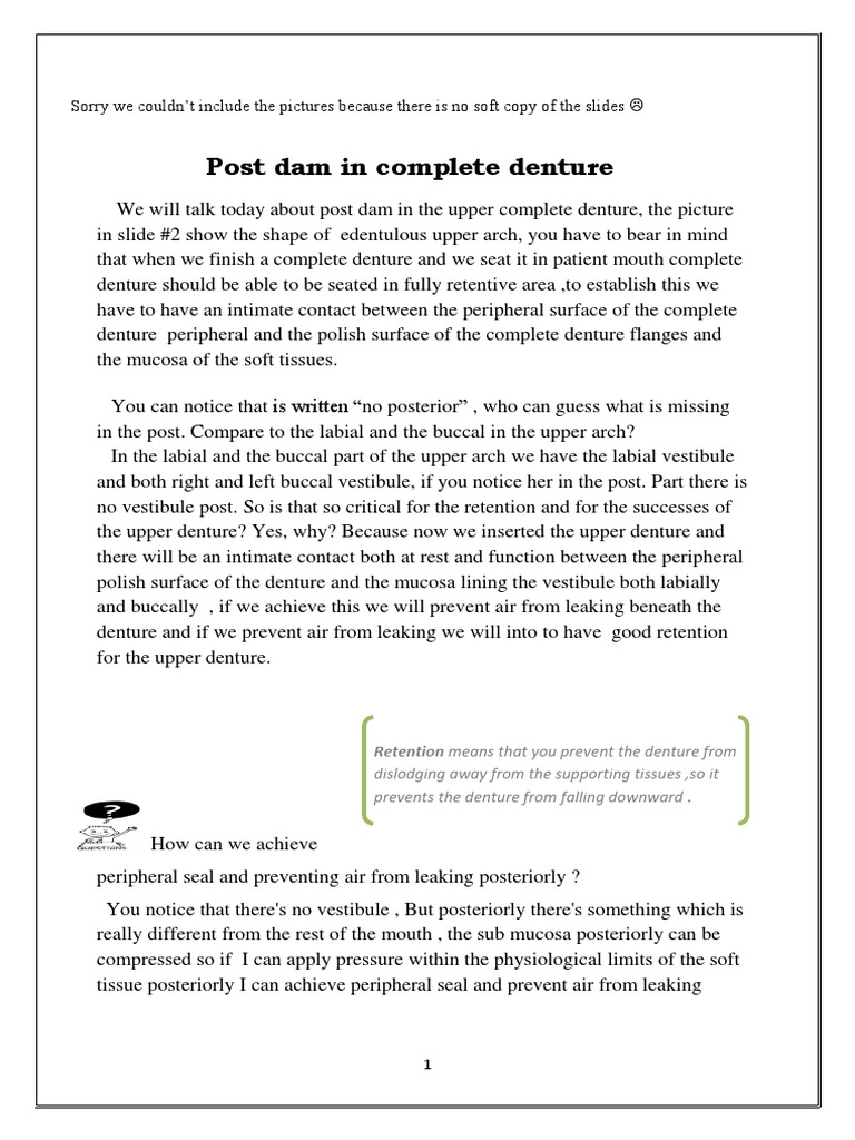 Post Dam in Complete Denture 2 Final | Download Free PDF | Dentures ...