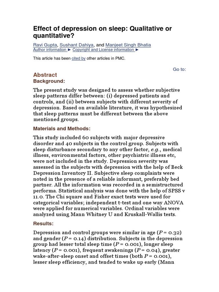 Effect of Depression On Sleep | PDF | Sleep | Major Depressive Disorder