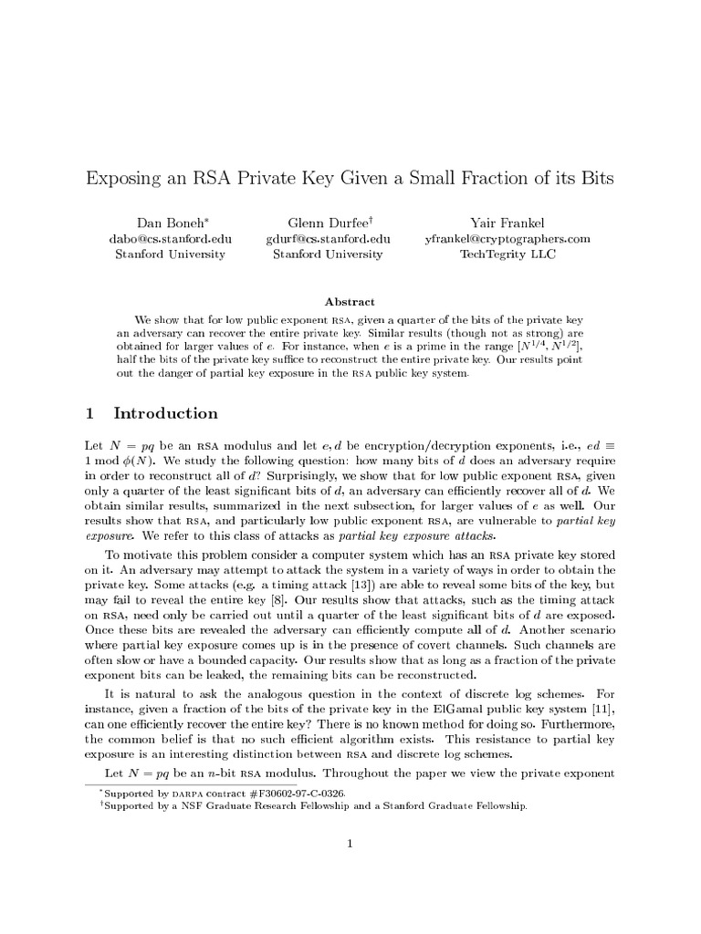 Exposing An RSA Private Key Given A Small Fraction of Bits | PDF ...