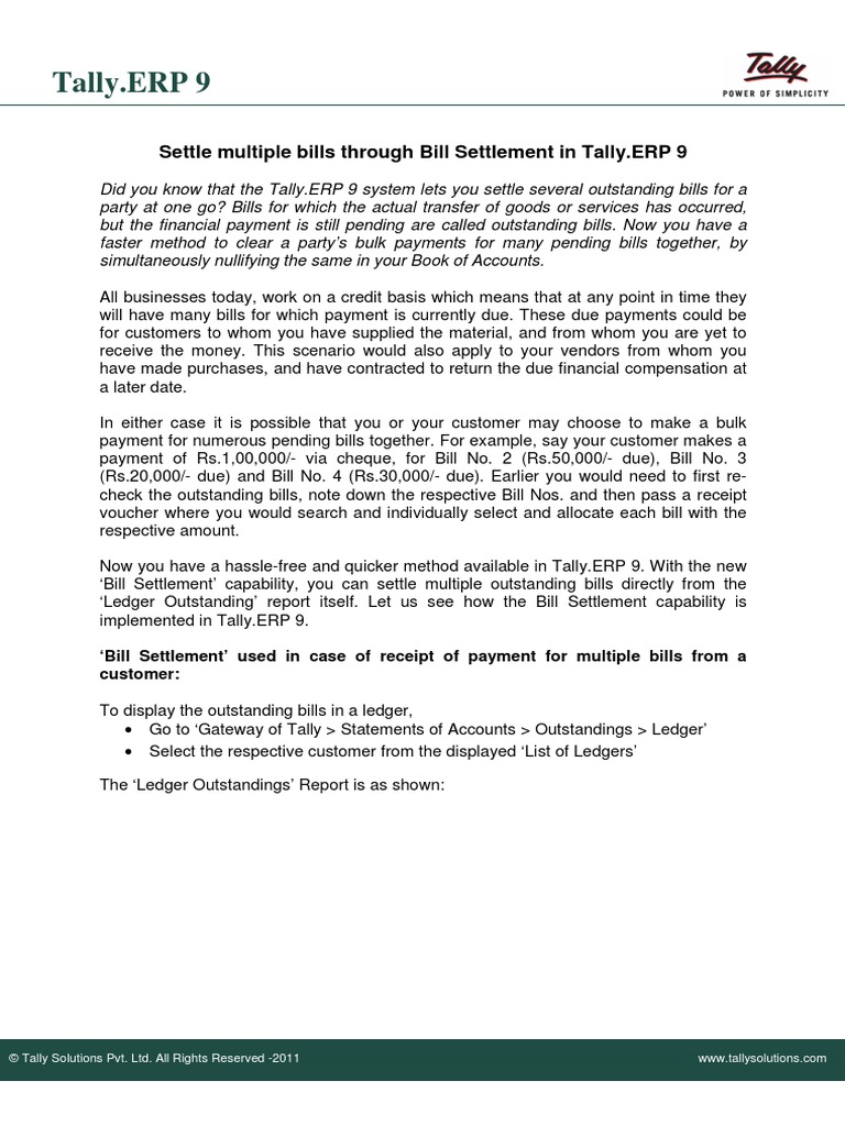 Tally - ERP 9: Settle Multiple Bills Through Bill Settlement in Tally ...