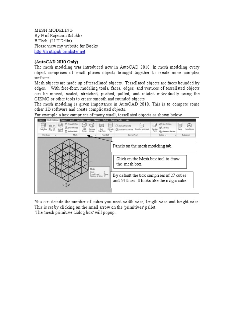 Mesh Modeling AutoCAD 2010 | PDF | Extrusion | Geometric Shapes