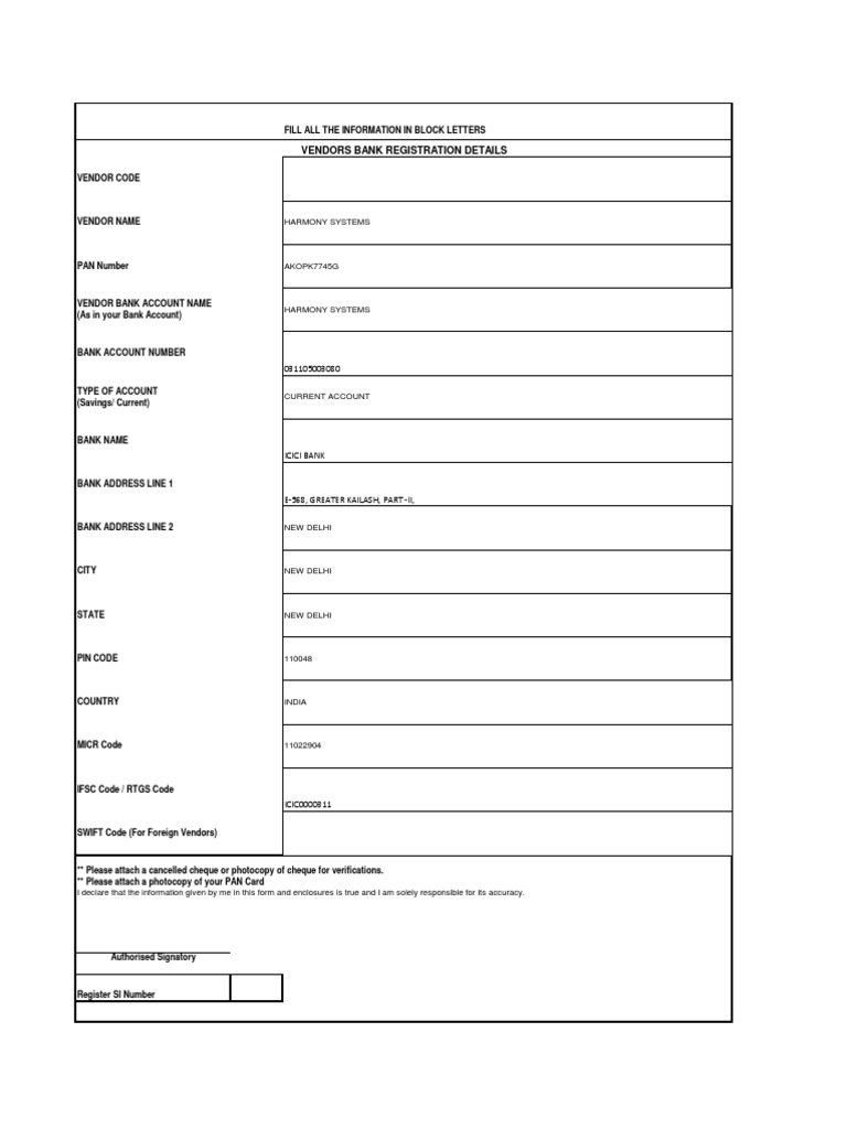 Vendor Bank Registration | PDF | Business | Finance & Money Management