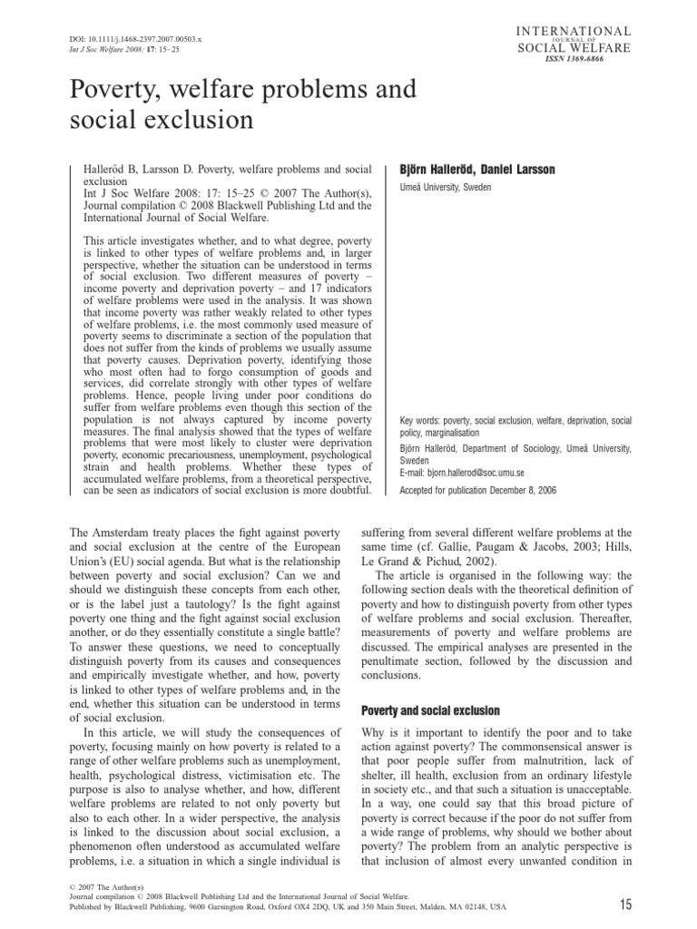 Poverty, Welfare Problems and Social Exclusion | PDF | Social Exclusion ...