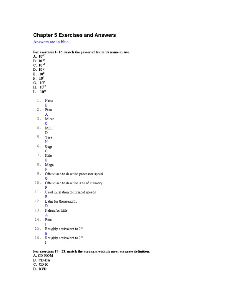Chapter 5 Exercises and Answers: Answers Are in Blue | PDF | Instruction Set | Central ...