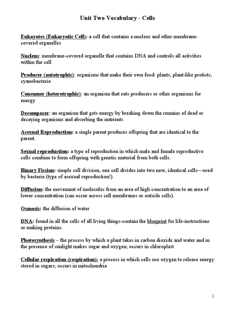 Unit 2 Vocabulary | PDF | Cell (Biology) | Cell Membrane