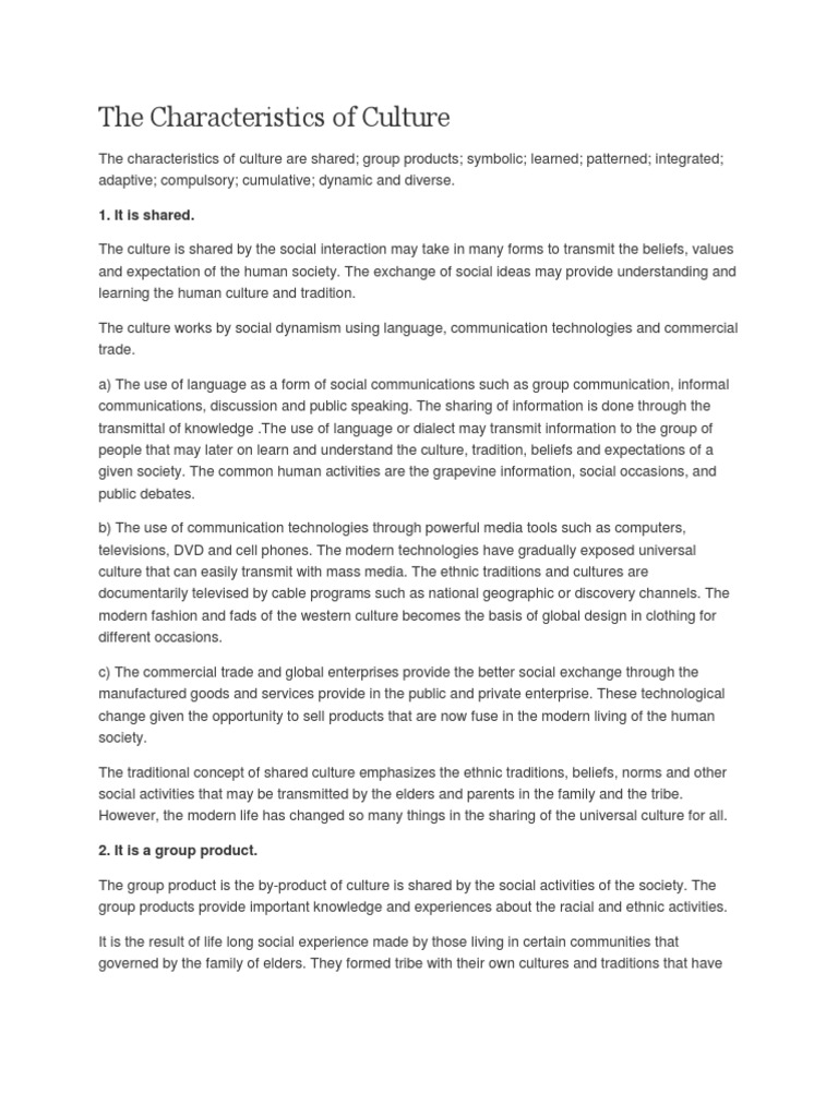 The Characteristics of Culture 1 | PDF | Society | Norm (Social)