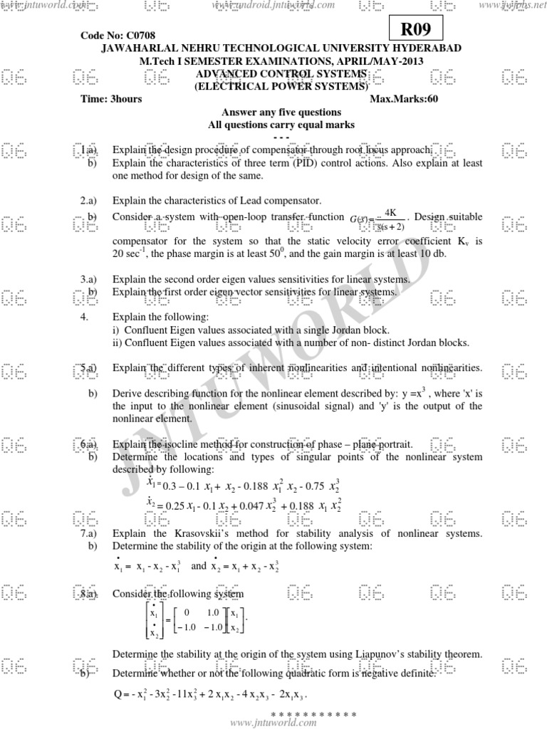 Advanced Control Systems | PDF | Nonlinear System | Eigenvalues And Eigenvectors