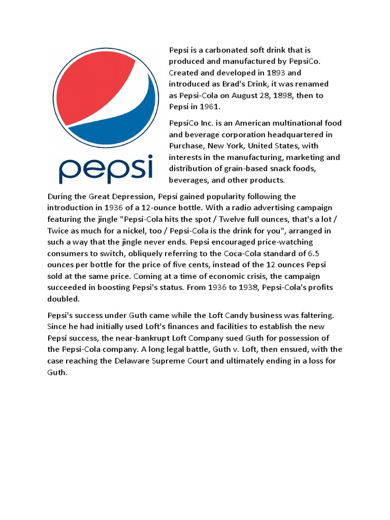 Pepsi Manufacturing Process Overview | PDF | Pepsi | Coca Cola