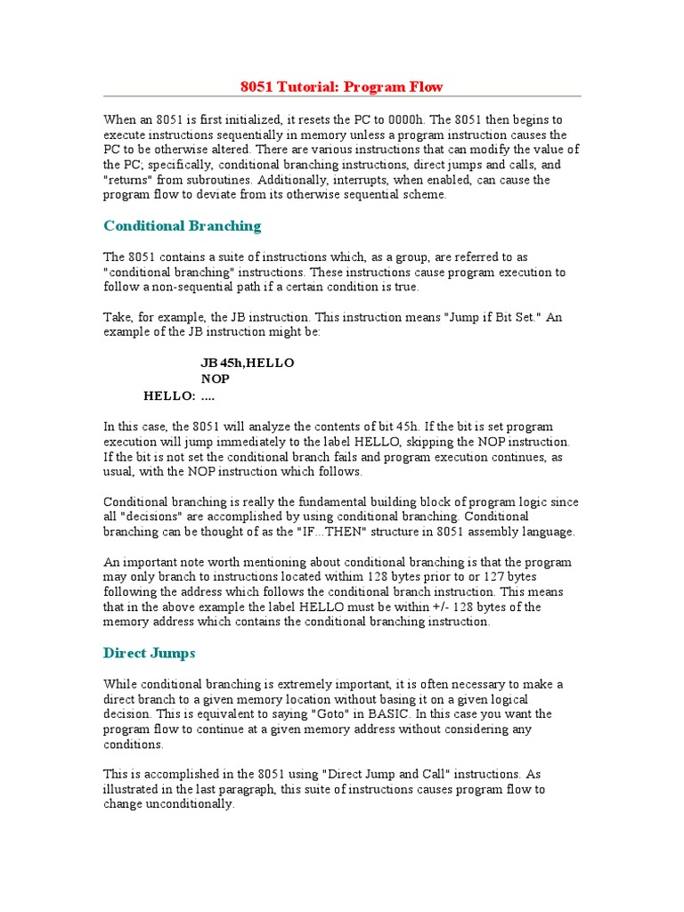 Conditional Branching: 8051 Tutorial: Program Flow | PDF | Computer Architecture | Software ...