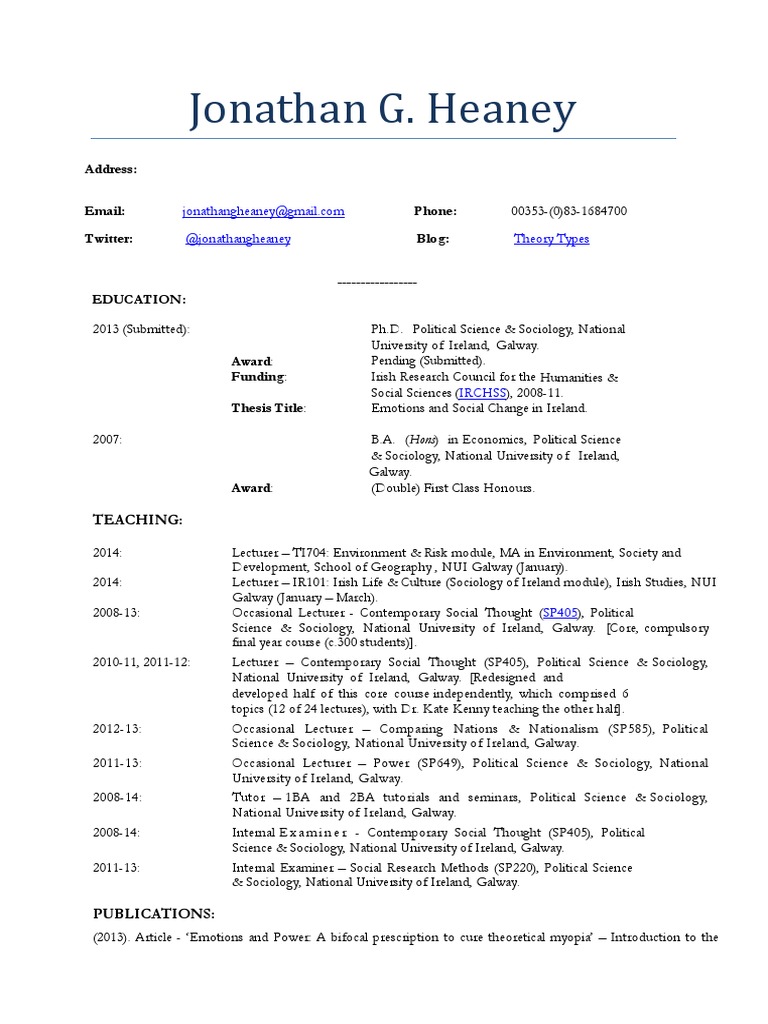 Jonathan Heaney CV JAN 14 | PDF | Sociology | Ireland