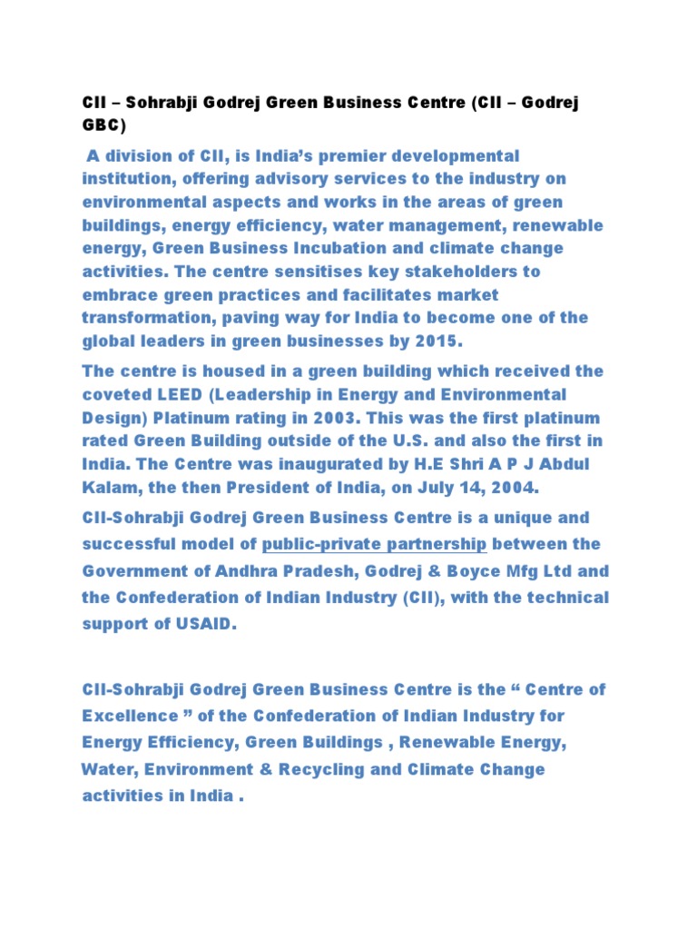 CII - Sohrabji Godrej Green Business Centre (CII - Godrej GBC) | PDF ...