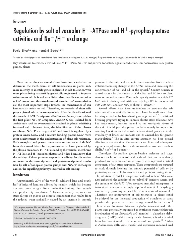 Regulation by Salt of Vacuolar H ATPase and H Pyrophosphatase ...