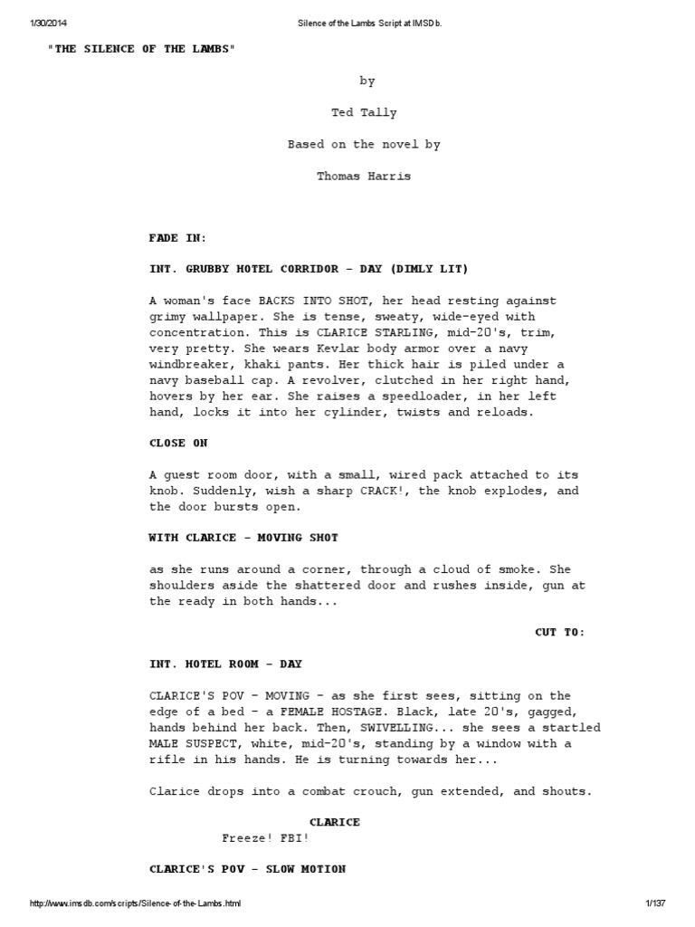 Silence of The Lambs (Script) | PDF | Horror Fiction