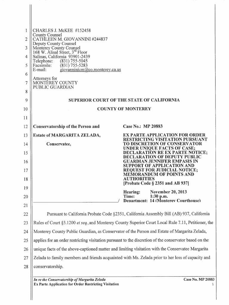 Ex Parte Application for Order