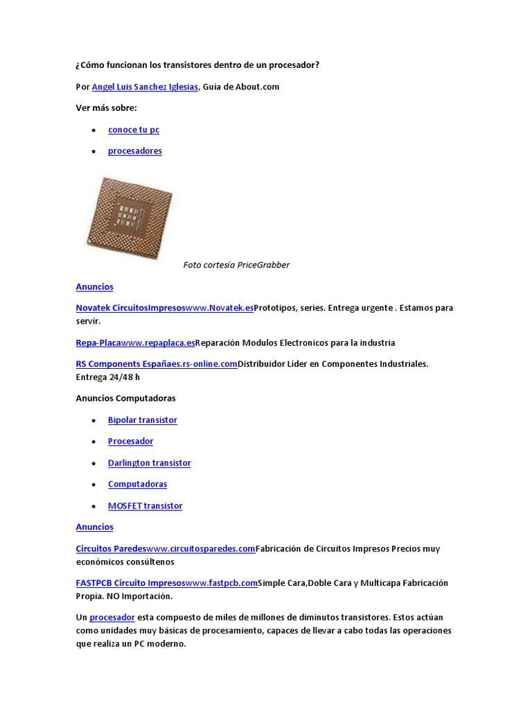 Cómo Funcionan Los Transistores Dentro de Un Procesador | PDF ...