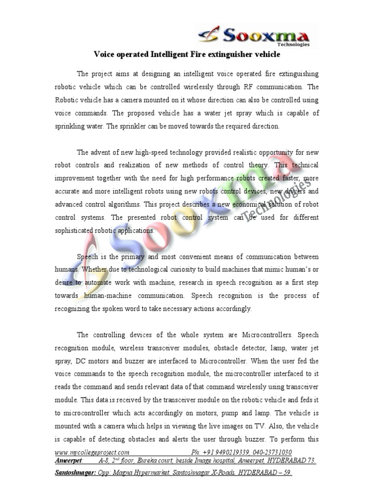 Voice Operated Intelligent Fire Extinguisher Vehicle | PDF | Robot ...
