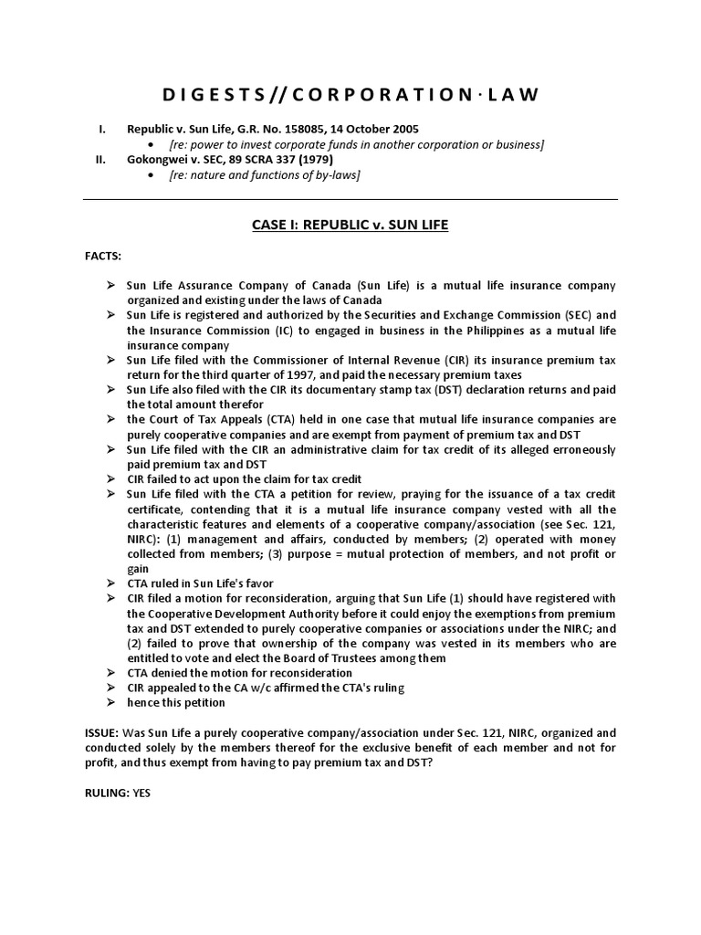 Corporate Law Digest on Cooperative Exemptions and Director ...