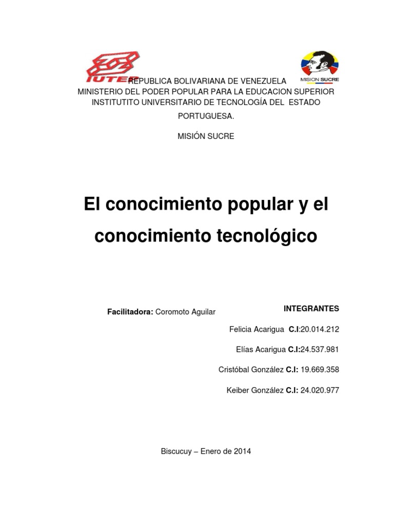 El Conocimiento Popular y El Conocimiento Tecnologico | Descargar ...