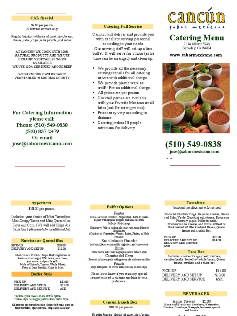 Cancun Catering Menu Overview | PDF | Cooking, Food & Wine