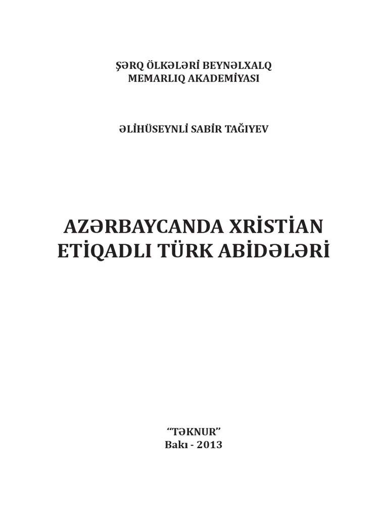 AZƏRBAYCANDA XRİSTİAN ETİQADLI TÜRK ABİDƏLƏRİ (E-Book Az) | PDF