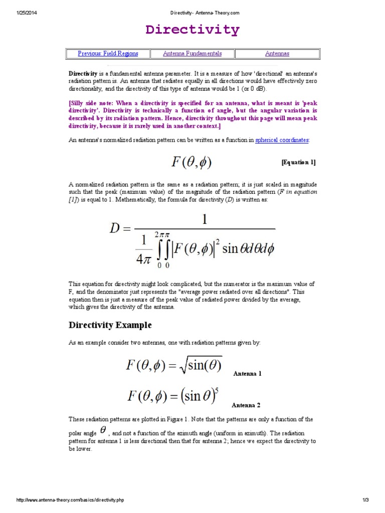 Directivity Antenna Theory | PDF | Antenna (Radio) | Angle