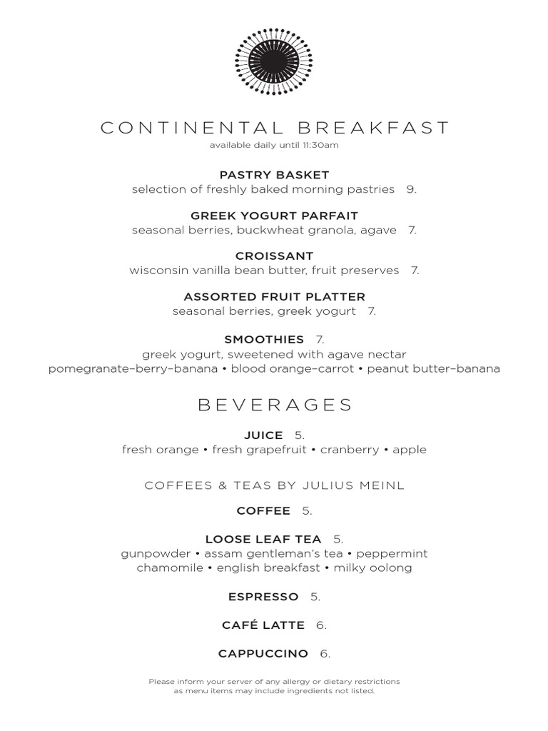 Continental Breakfast Menu Options | PDF | Cooking, Food & Wine | Wellness
