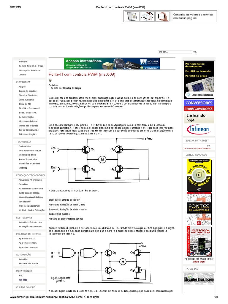 Ponte-H com PWM: Controle de Motores | PDF | Rede elétrica | Transistor