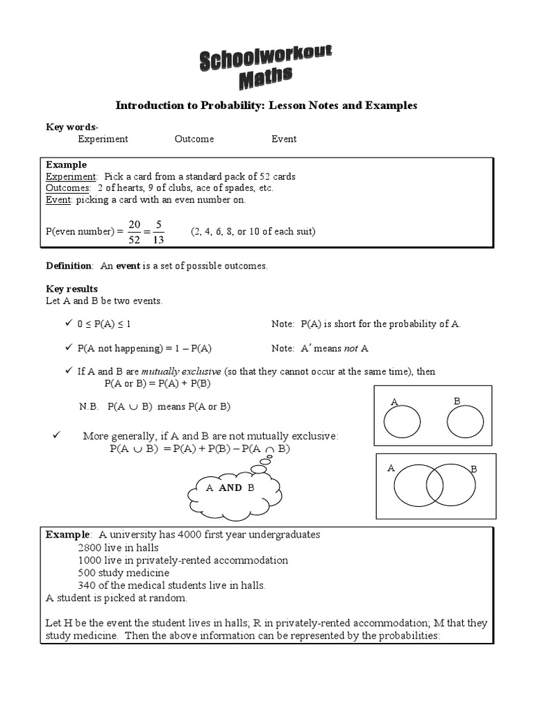 Introduction To Probability: Lesson Notes and Examples: Key Words | PDF ...