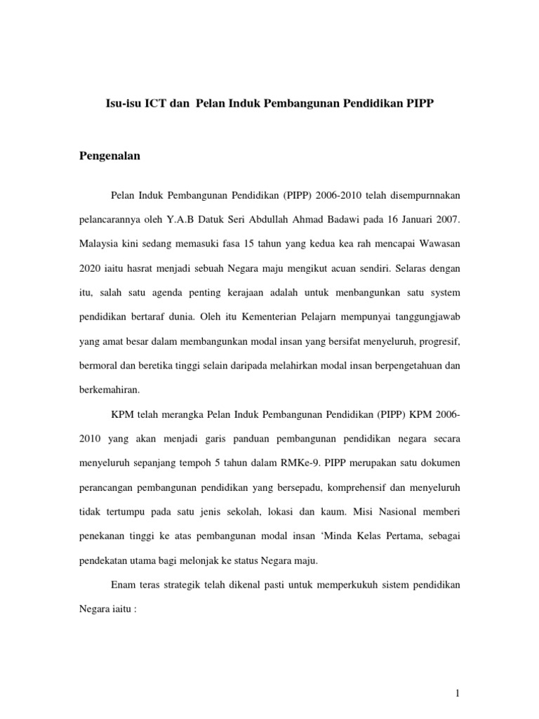 Isu ICT Dan Pelam Induk Pembangunan Pendidikan PIPP | PDF | Bisnis