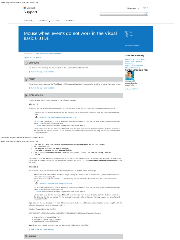Mouse Wheel Events Do Not Work in The Visual Basic 6.0 IDE | PDF ...
