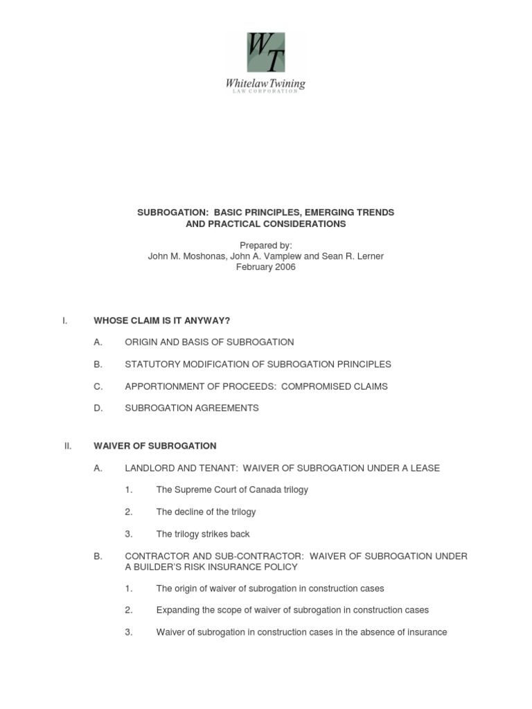 Subrogation | PDF | Subrogation | Lease