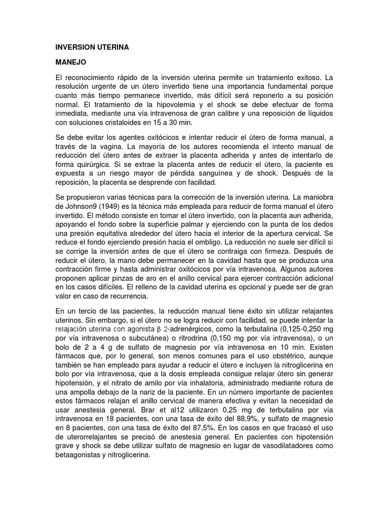 Inversion Uterina Monografia | PDF | Terapia intravenosa | Parto