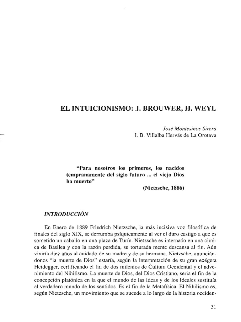 El Intuicionismo Brouwer, Weyl - José Montesinos Sirera | PDF | Número ...