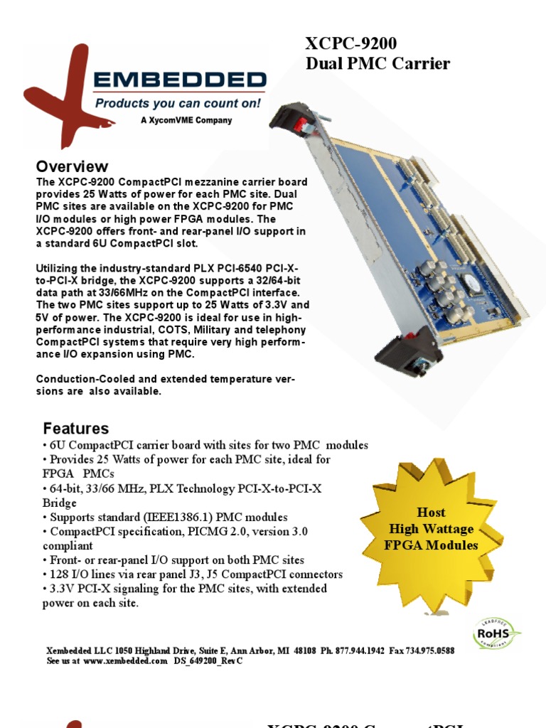 XCPC-9200 Dual PMC Carrier | PDF | Digital Technology | Manufactured Goods