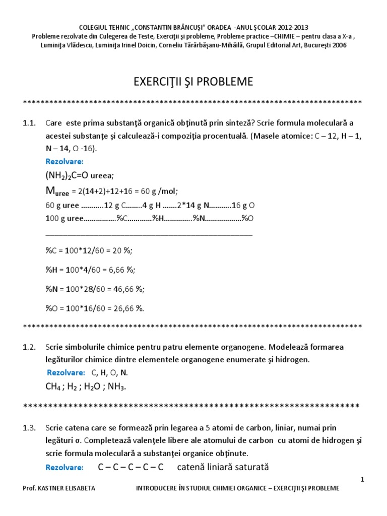 probleme chimie rezolvate