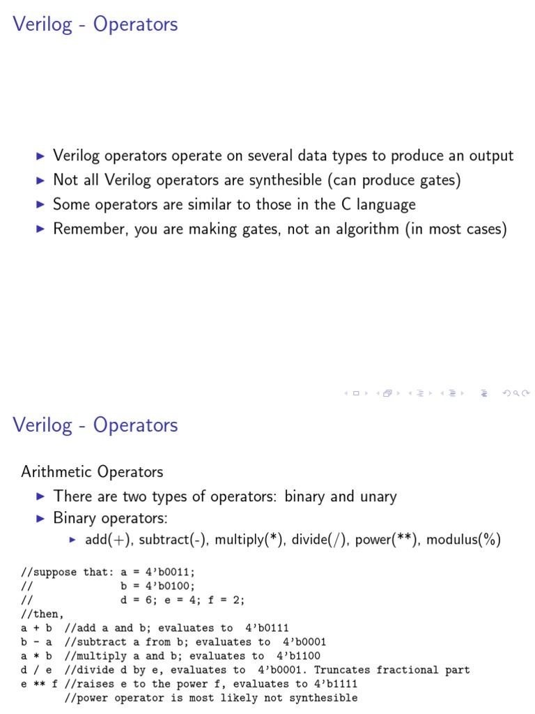 Verilog Operators Manual | PDF | Data Type | Computer Engineering Verilog Operators Manual | PDF | Data Type | Computer Engineering