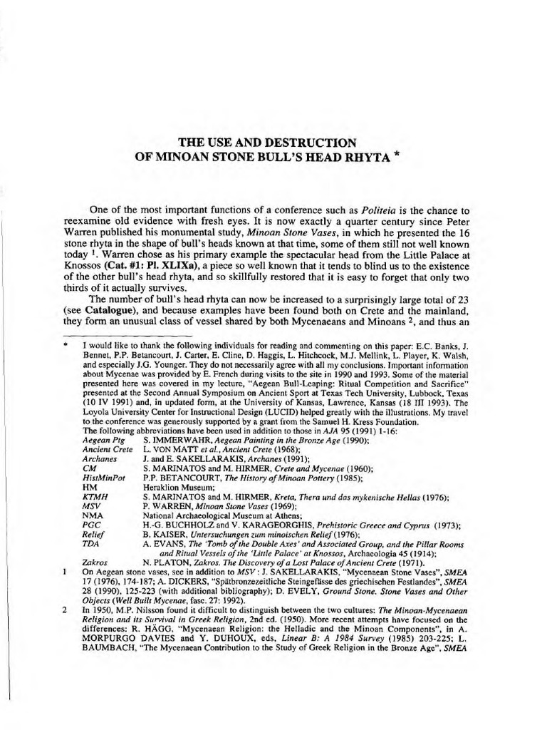REHAK Use & Destraction of Minoan Bull Rhyta | PDF | Mycenaean Greece ...