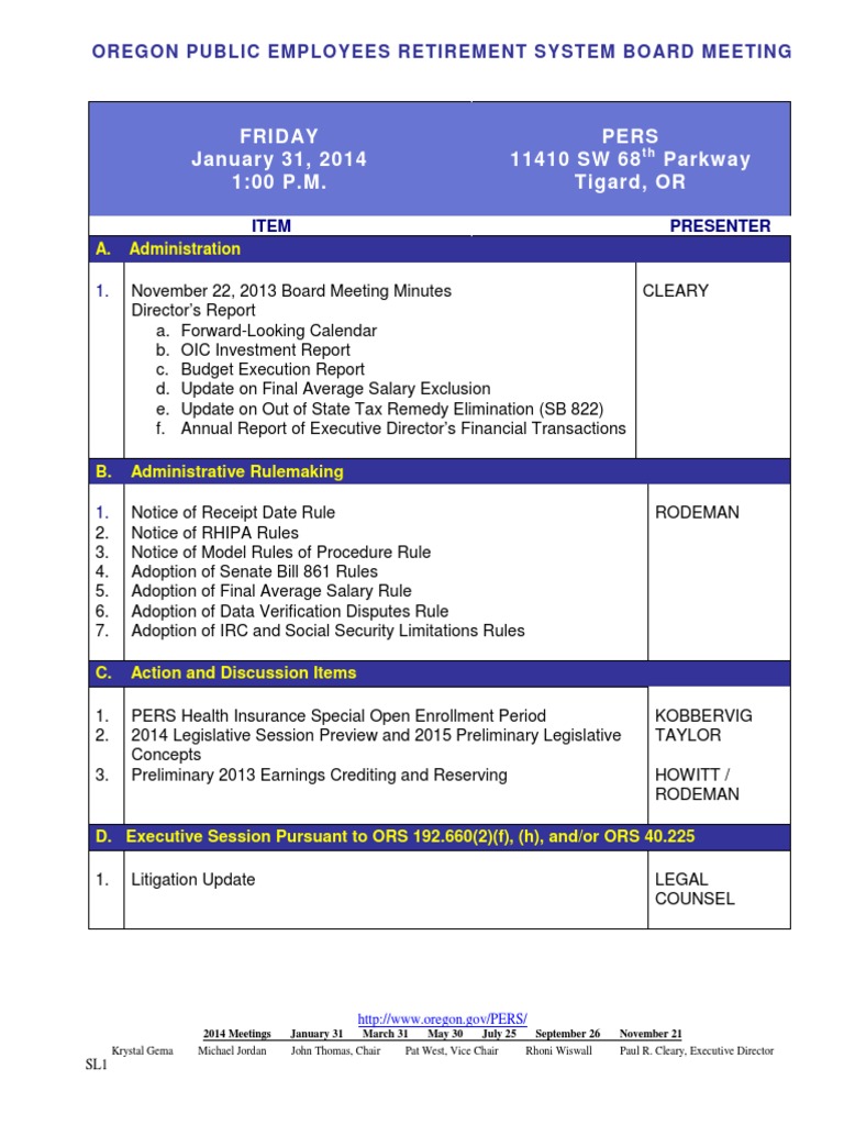 OREGON PUBLIC EMPLOYEES RETIREMENT SYSTEM BOARD MEETING PACKET | Income ...