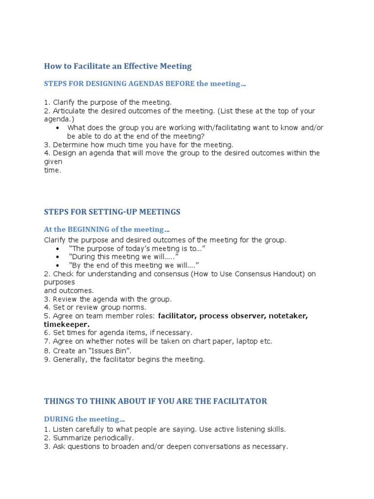 How To Facilitate An Effective Meeting | PDF
