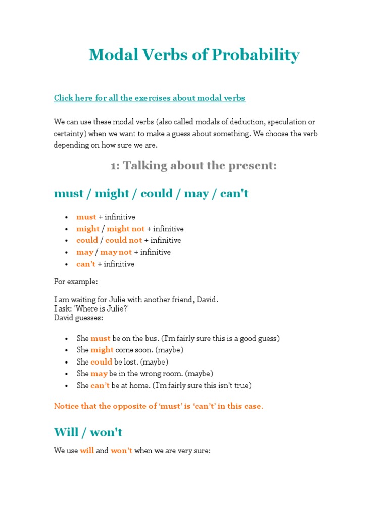 Modal Verbs of Probability | PDF | Verb | Linguistic Morphology