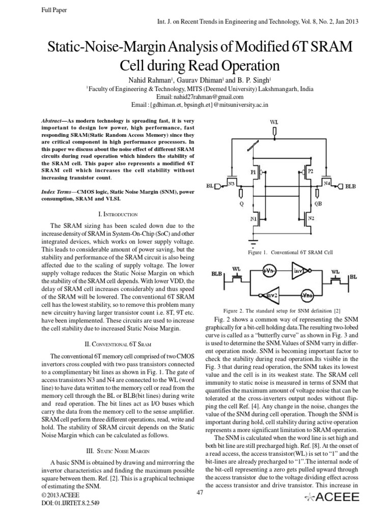 Static-Noise-Margin Analysis of Modified 6T SRAM Cell During Read Operation | PDF | Cmos ...